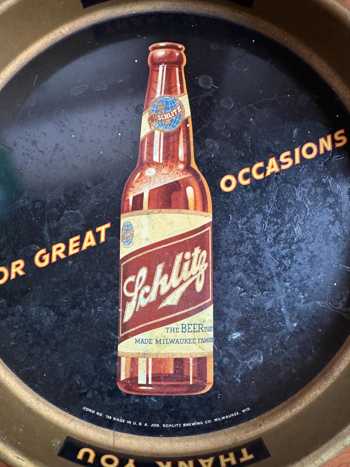 Vintage 1940s Schlitz Beer Made in Milwaukee Beverage Bar Serving Tray ...