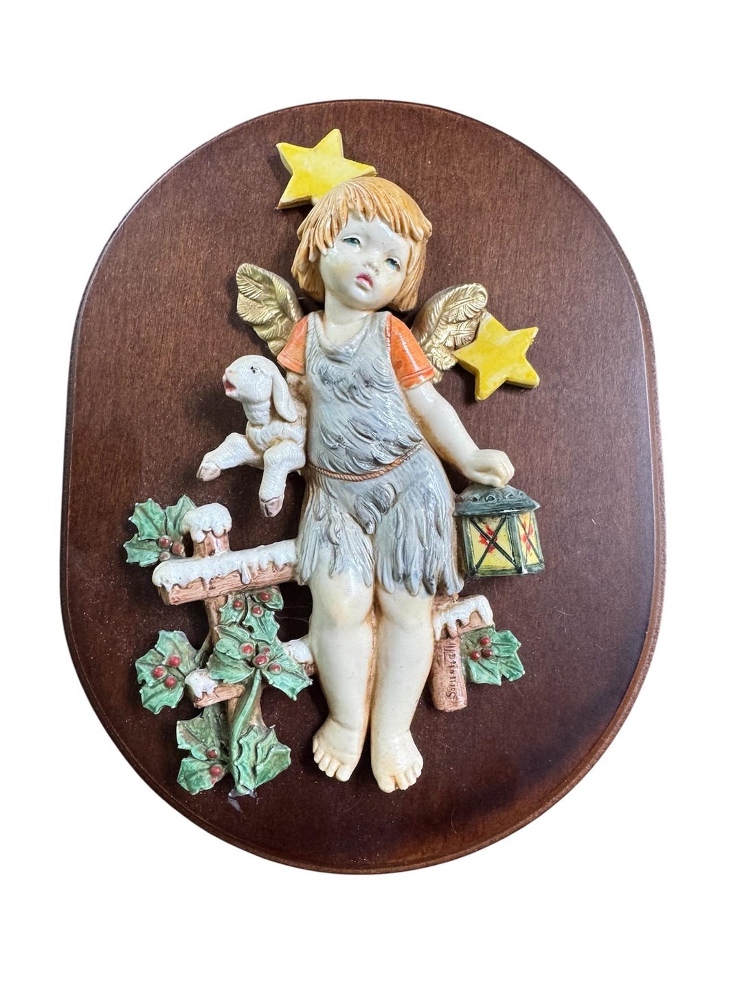 Vintage 1982 Fontanini Angel Girl With Lamb Fence Ceramic Figure on ...