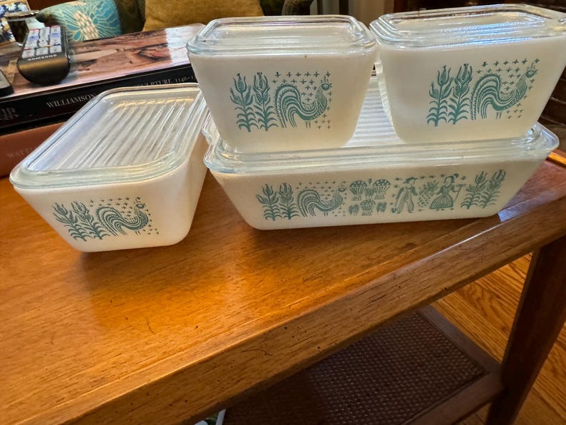Vintage Pyrex Complete Set Amish Butterprint Refrigerator Dishes 501 ...