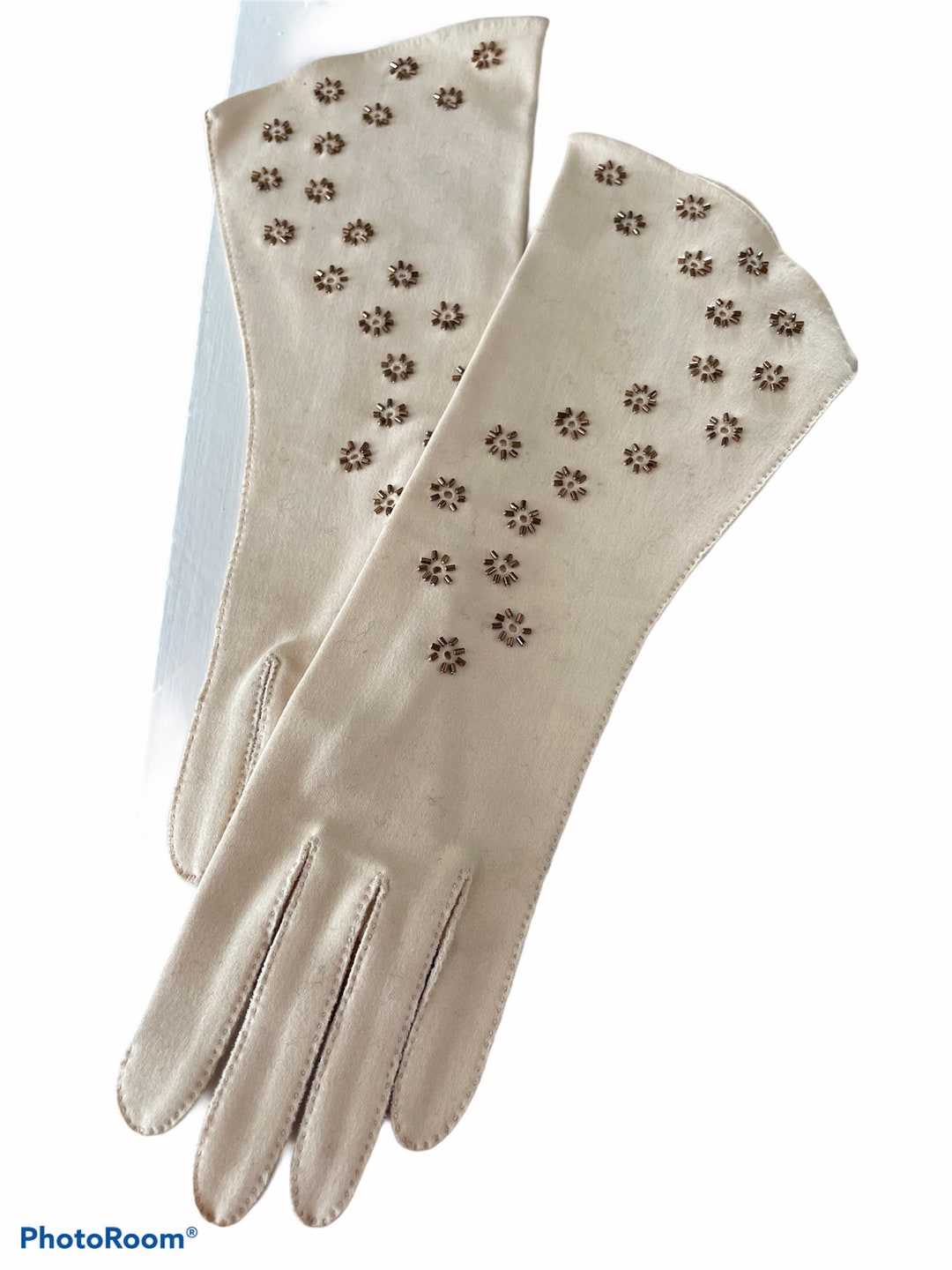 Vintage Beaded Women’s Gloves Ivory With Copper Colored Beads - Etsy