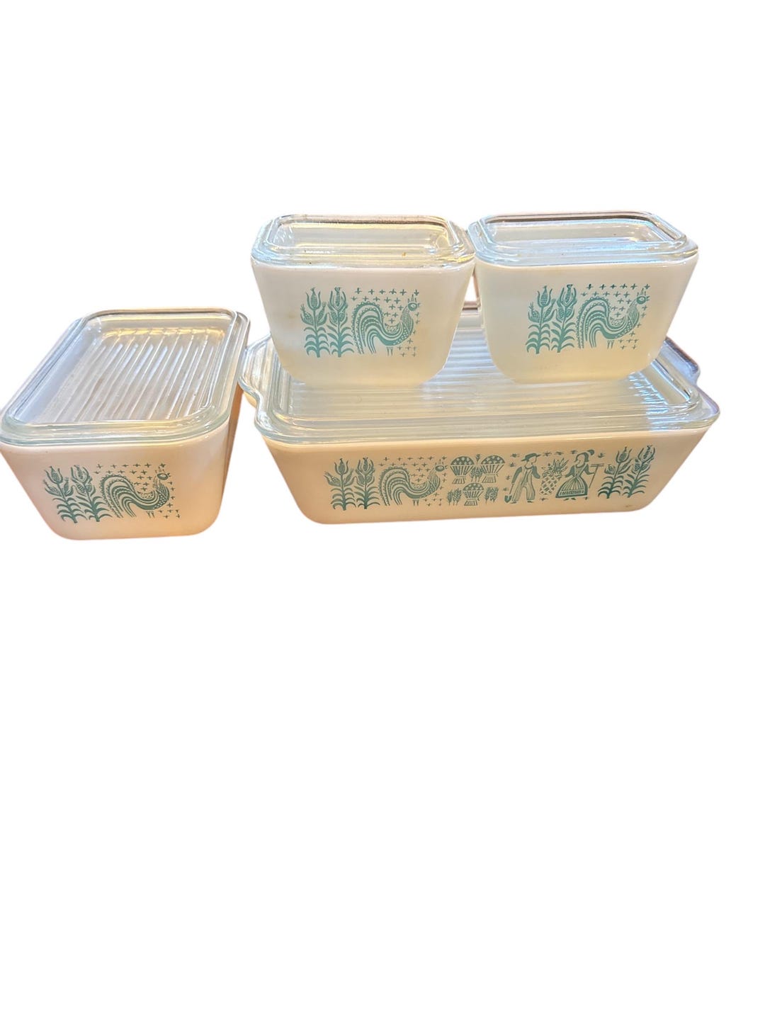 Vintage Pyrex Complete Set Amish Butterprint Refrigerator Dishes 501 ...