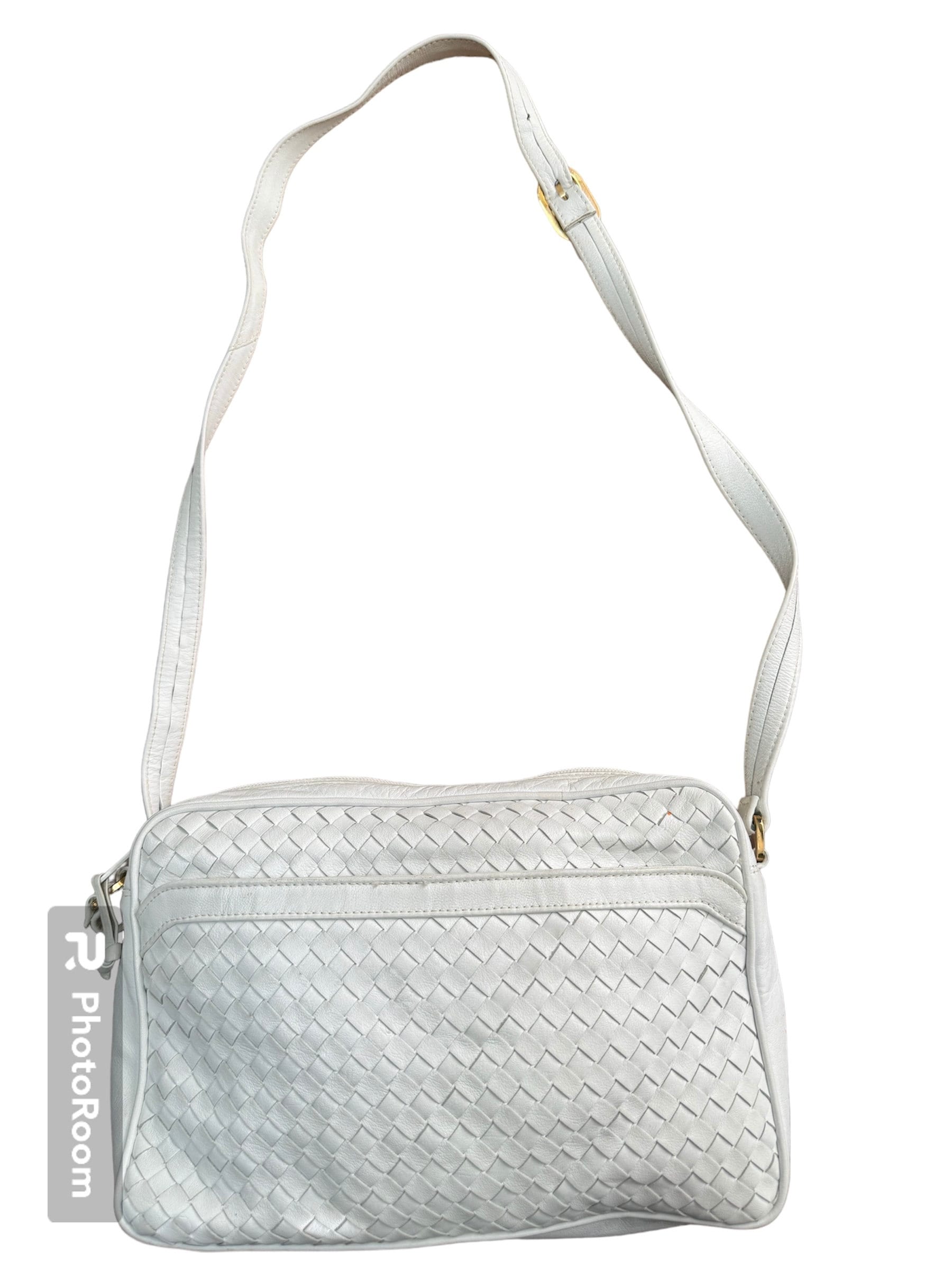 Vintage 70s Ganson Made in Hong Kong White Woven Leather Cross Body ...