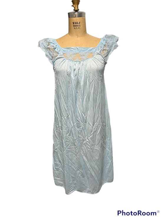 Vintage 1970s Nightgown Nightie Lingerie Light Blue R… Gem