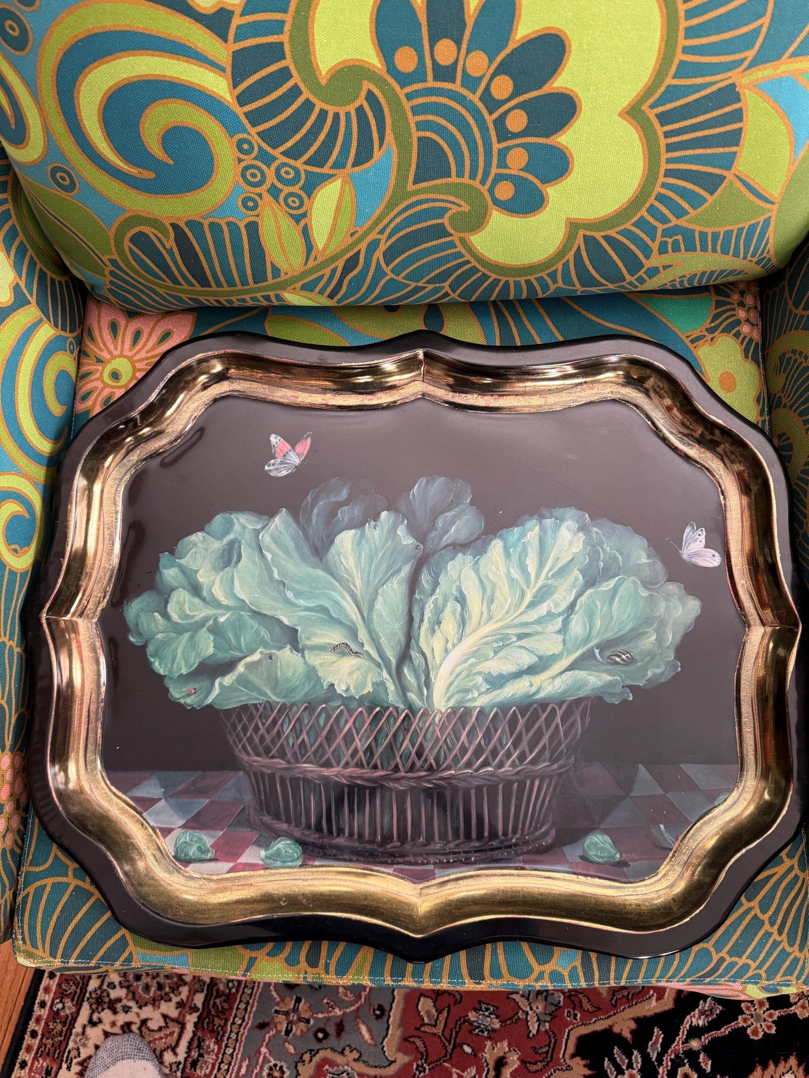 Vintage Ian Logan English Tole Metal Tray Basket With Cabbage ...
