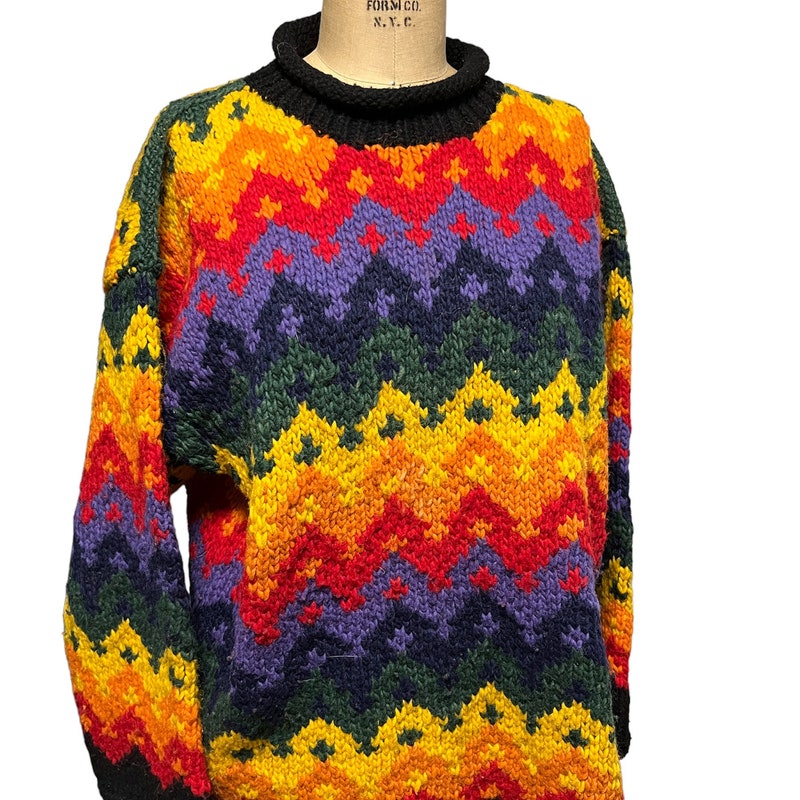 90s Colorful Sweater - Etsy