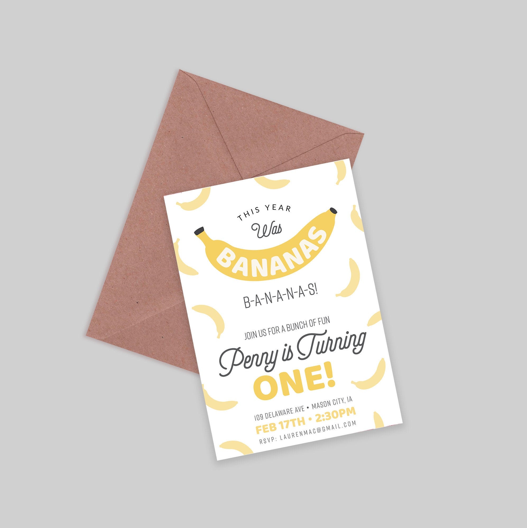 Banana Theme Birthday Custom Digital Invitation | Etsy