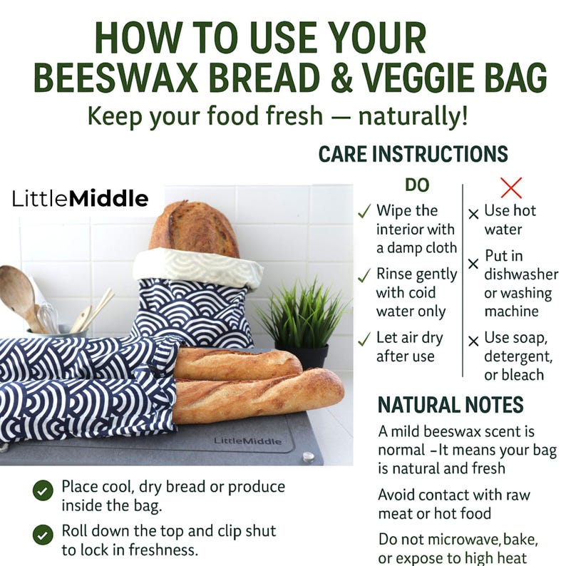 XL Reusable Beeswax Bread Bags (2-pack) for Sourdough, Produce Washable ...