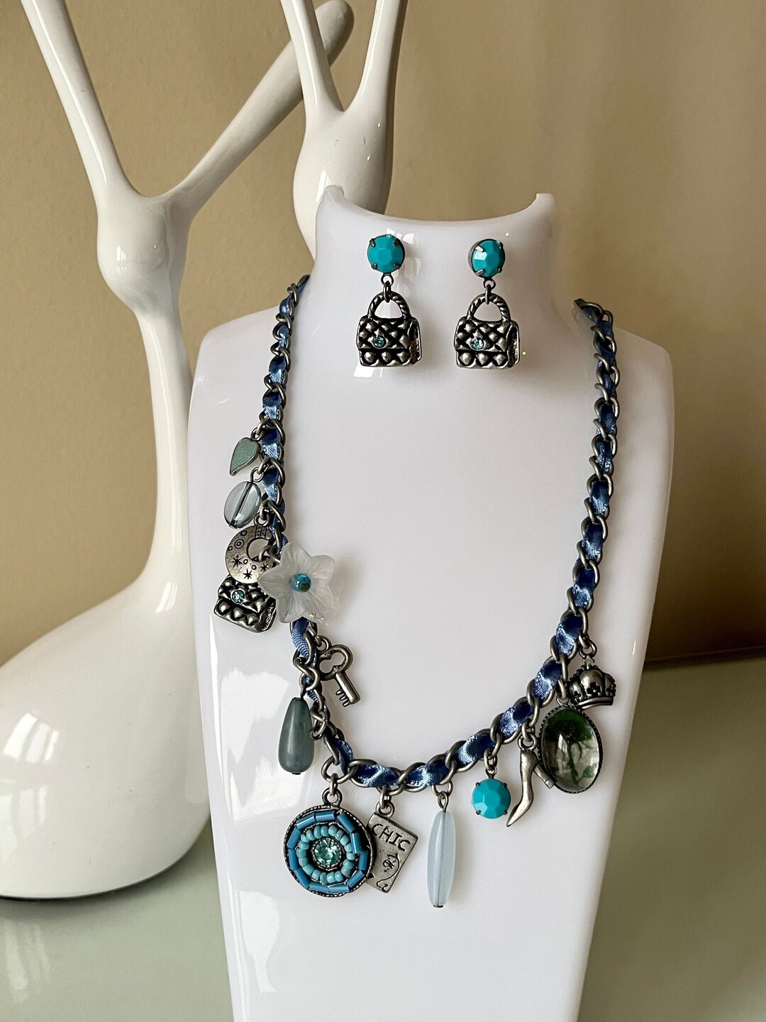 Beautiful Multi Charms and Beads Jewelry Set. Necklace and Earrings ...