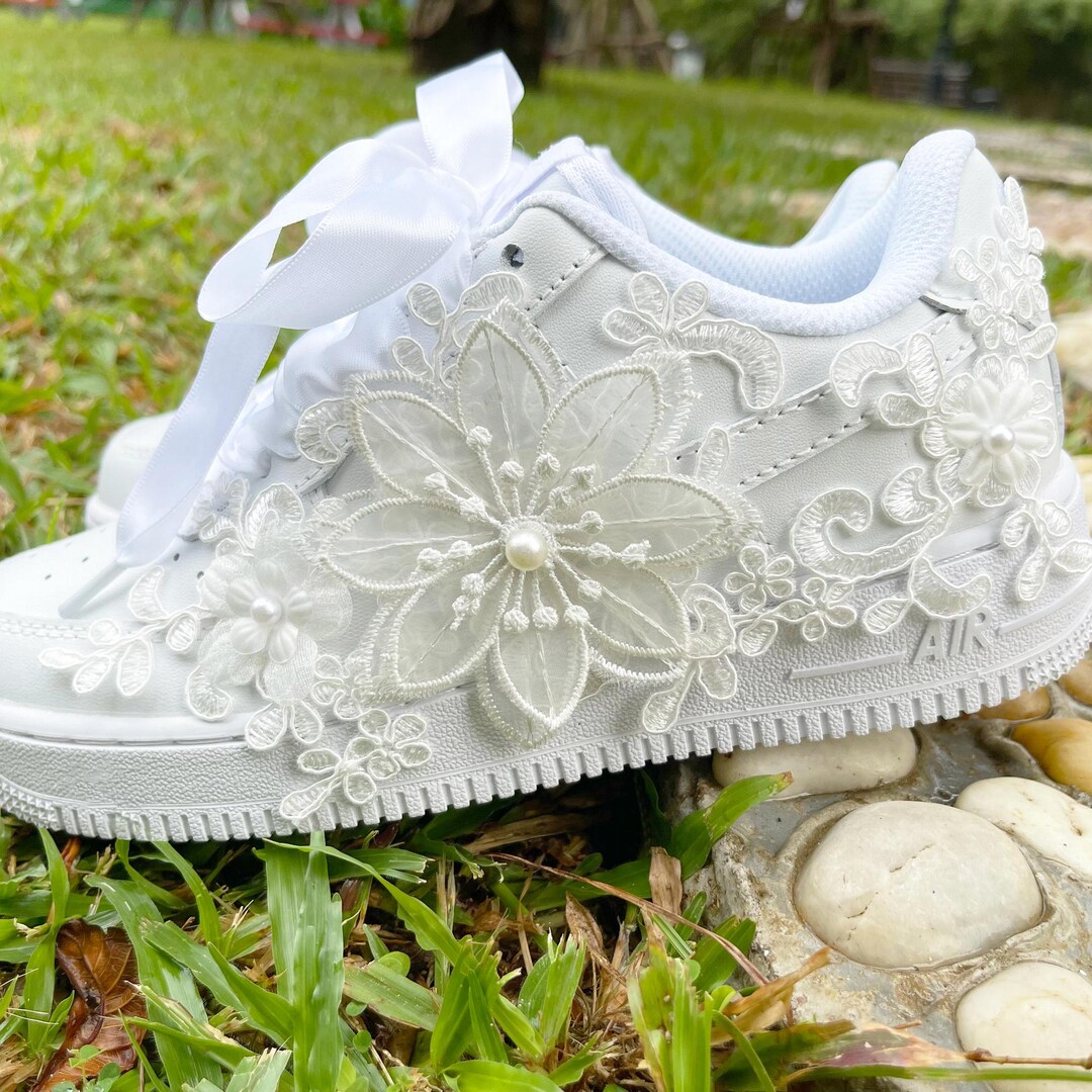 Bridal Air Force 1 Luxury Embroidered Sneakers Bridal Shoes Wedding ...