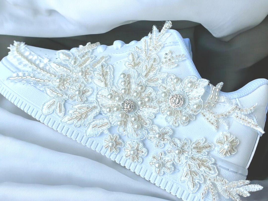 Bridal Air Force 1 Luxury Embroidered Sneakers Bridal Shoes Wedding ...