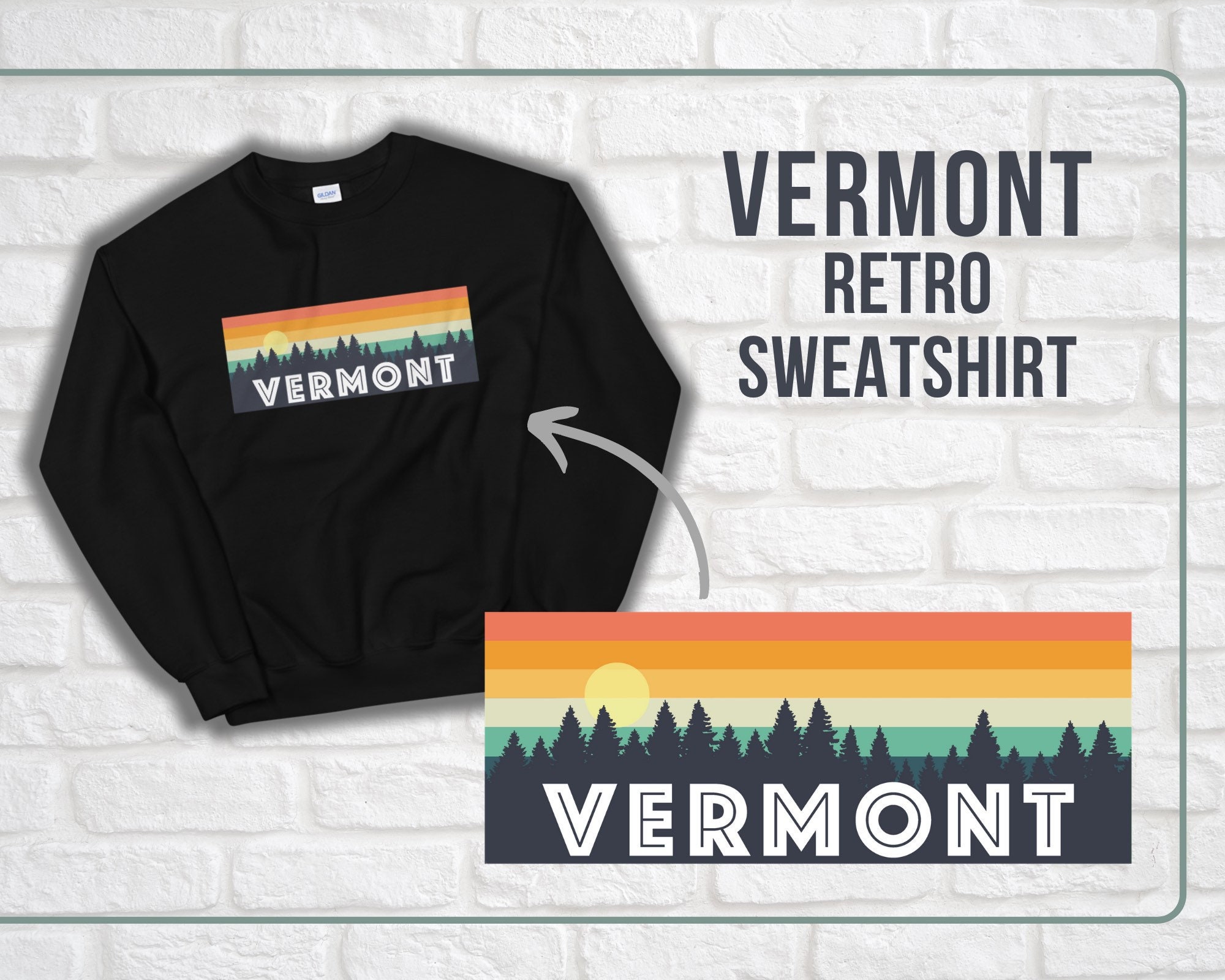 Vermont Sweatshirt Unisex Retro Vermont Crewneck Sweatshirt Vermont ...