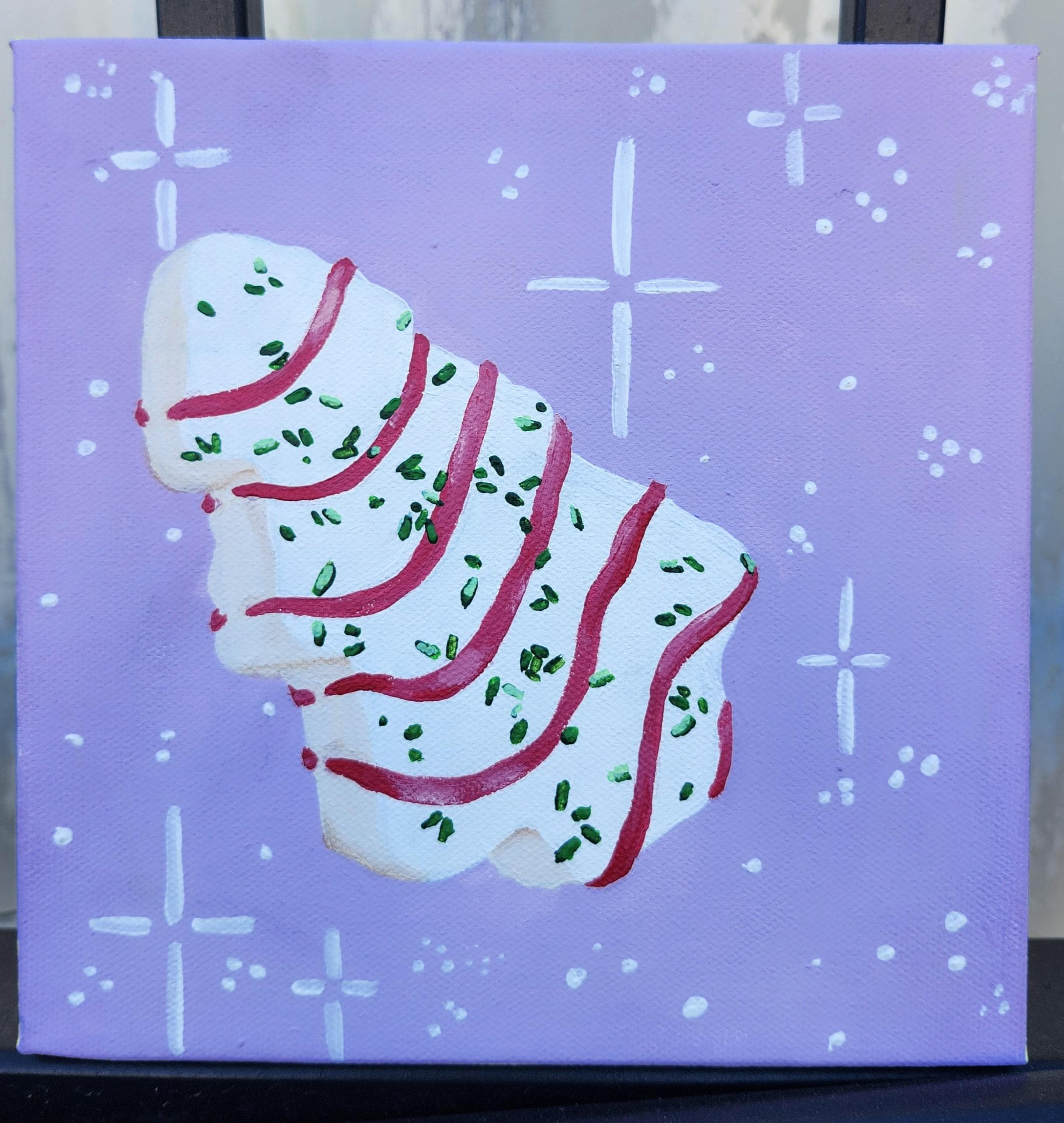 Christmas Tree Snack Cake Canvas Painting - Etsy