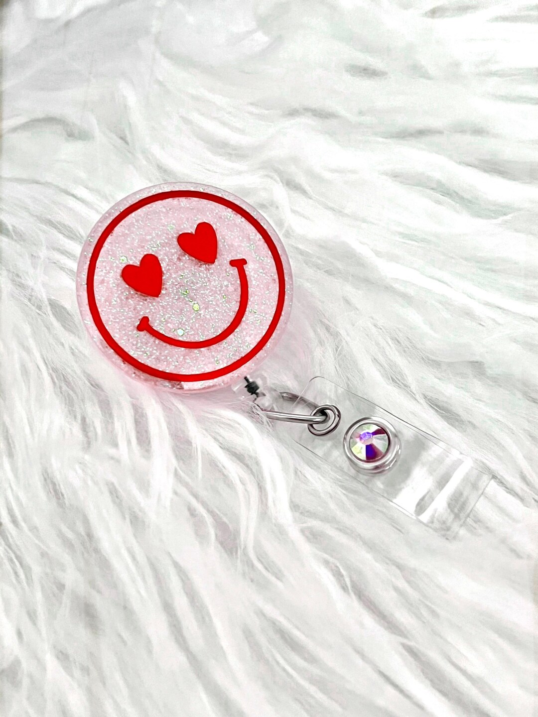 Love Happy Face Badge Reel Cute Badge Reel, Love, Heart Eyes, Smile - Etsy