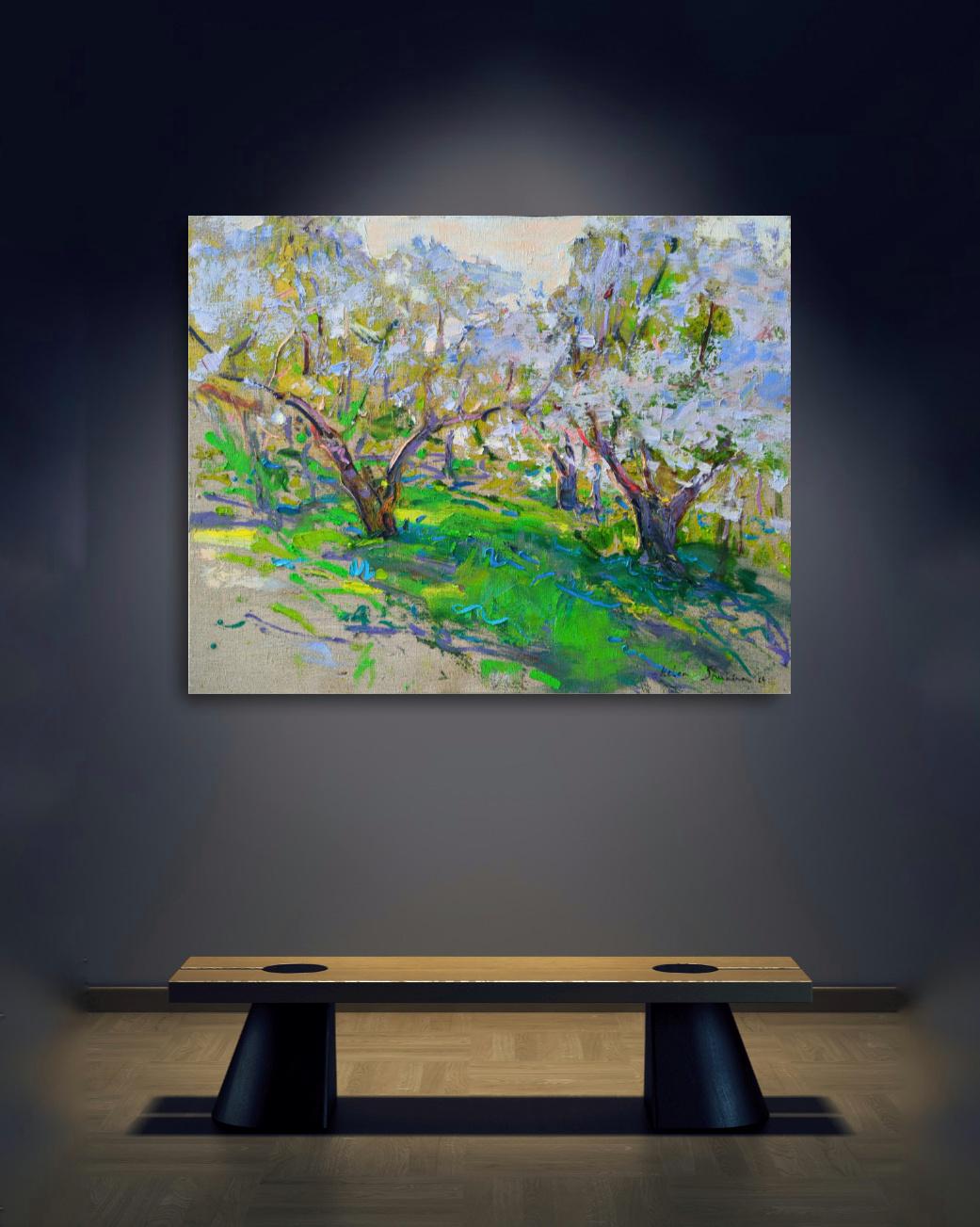 Large Painting Spring Blooming Cherry Trees | Large Spring Landscape ...