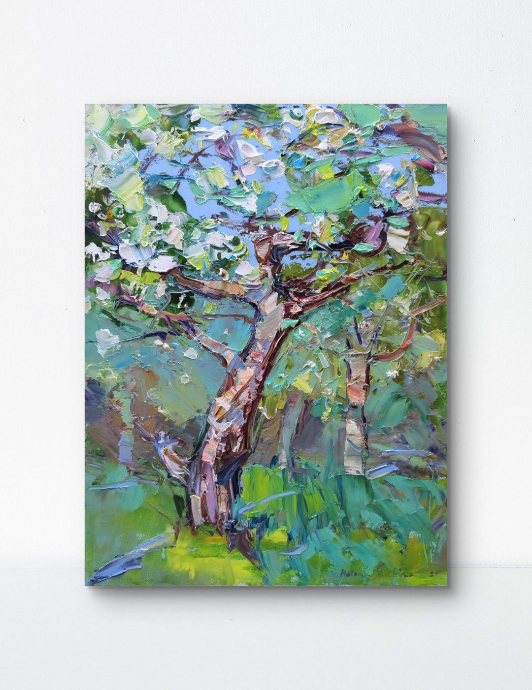 Impasto Painting Blooming Tree . Oil Painting Landscape Spring Garden ...