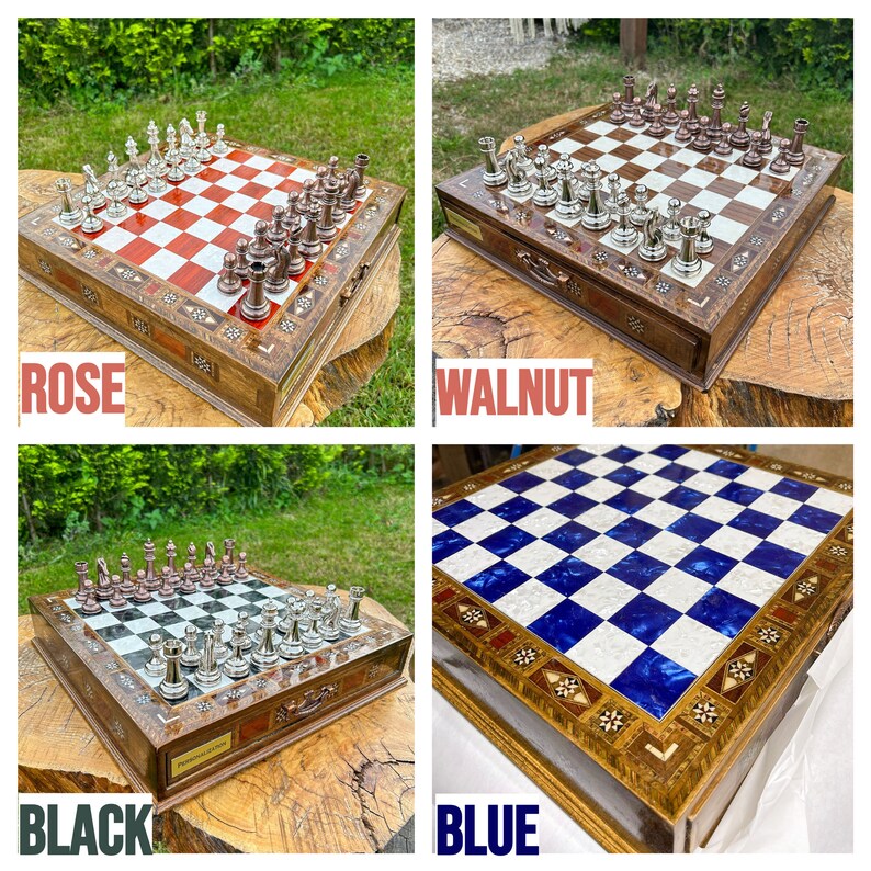Personalized Chess Set, Handmade Wooden Chess Board, Luxury Metal ...