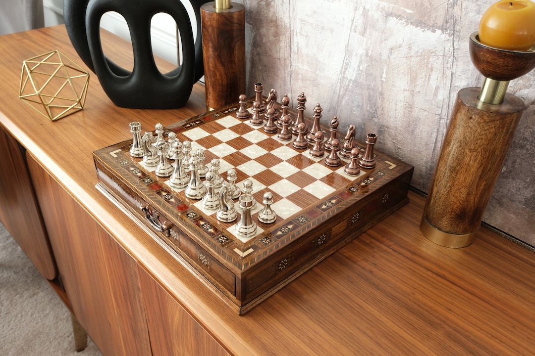 Personalized Chess Set, Handmade Wooden Chess Board, Luxury Metal ...
