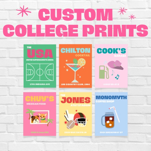CUSTOM College Wall Art College Town Print Dorm Room Decor - Etsy