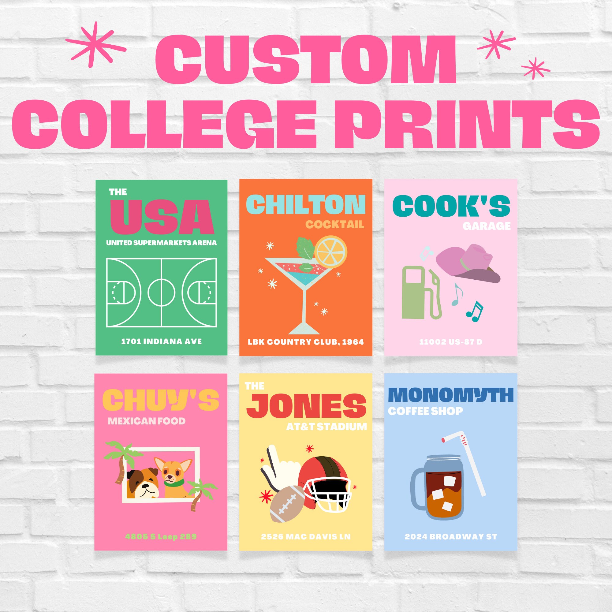 CUSTOM College Wall Art, College Town Print, Dorm Room Decor, Dorm ...