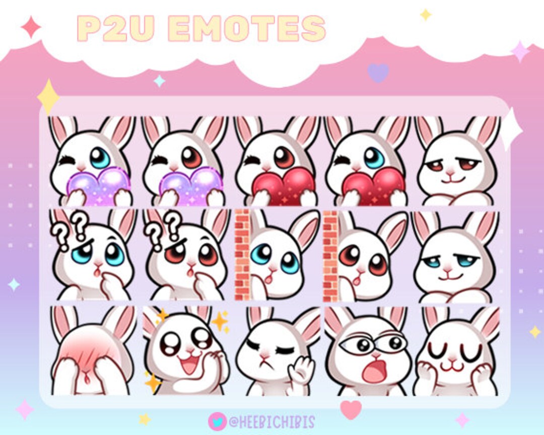9 White Bunny Twitch Emotes in 2 Eye Colors | Pack 3 - Etsy