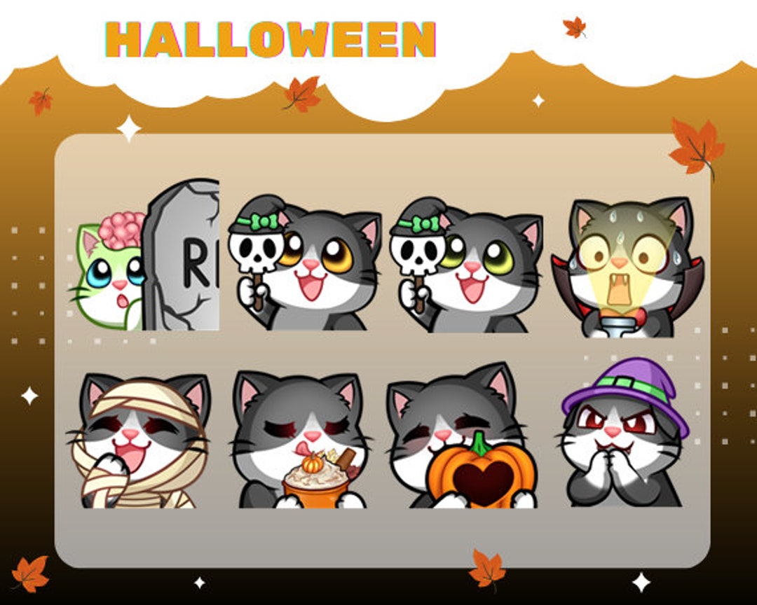 7 Halloween Tuxedo Twitch Cat Emotes in 3 Eye Colors - Etsy