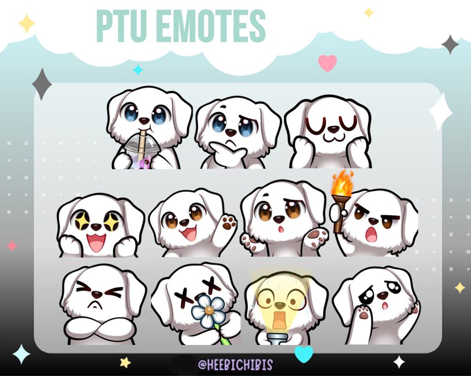 White Dog Twitch Emotes - 11 Chibi Dogs - 2 Eye Colors | Streamer ...