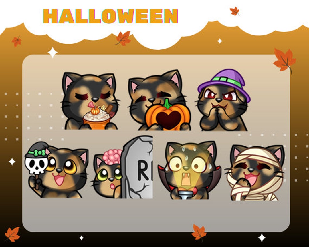 7 Halloween Tortoiseshell Cat Twitch Emotes in 2 Eye Colors - Etsy