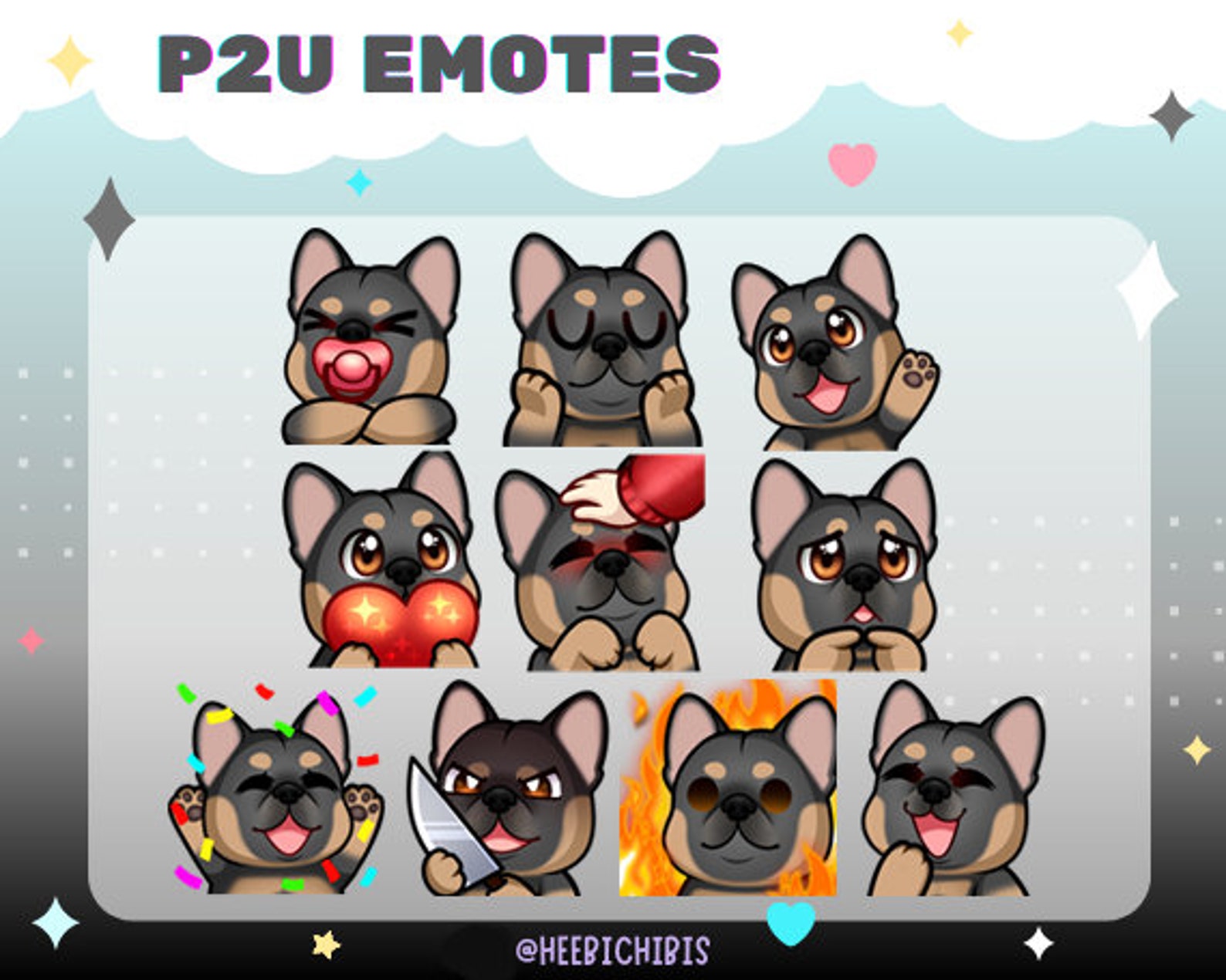 10 Tri Color French Bulldog Twitch Emotes - Etsy
