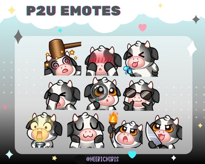 10 Black Cow Twitch Emotes | Pack 5 - Etsy