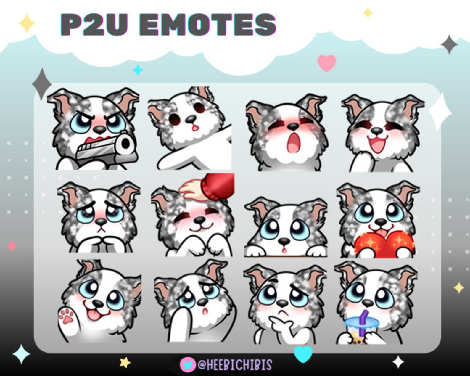 25 Blue Merle Border Collie Twitch Emotes in 2 Eye Colors | Pack 1 - Etsy