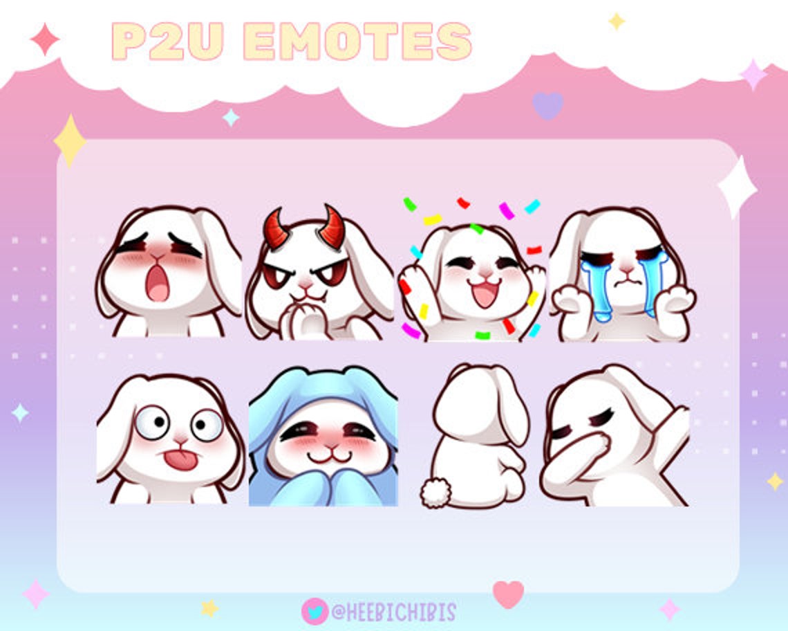 19 Floppy White Bunny Emotes in 2 Eye Colors Pack 1 | Etsy