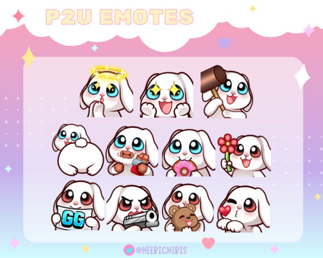 19 Floppy White Bunny Emotes in 2 Eye Colors - Pack 1 - Etsy