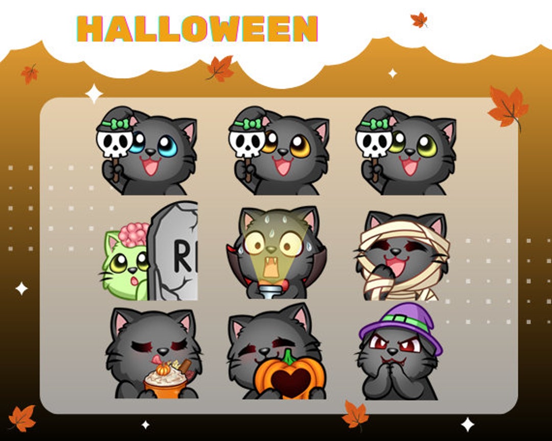 7 Halloween Longhair Black Cat Twitch Emotes in 3 Eye Colors - Etsy