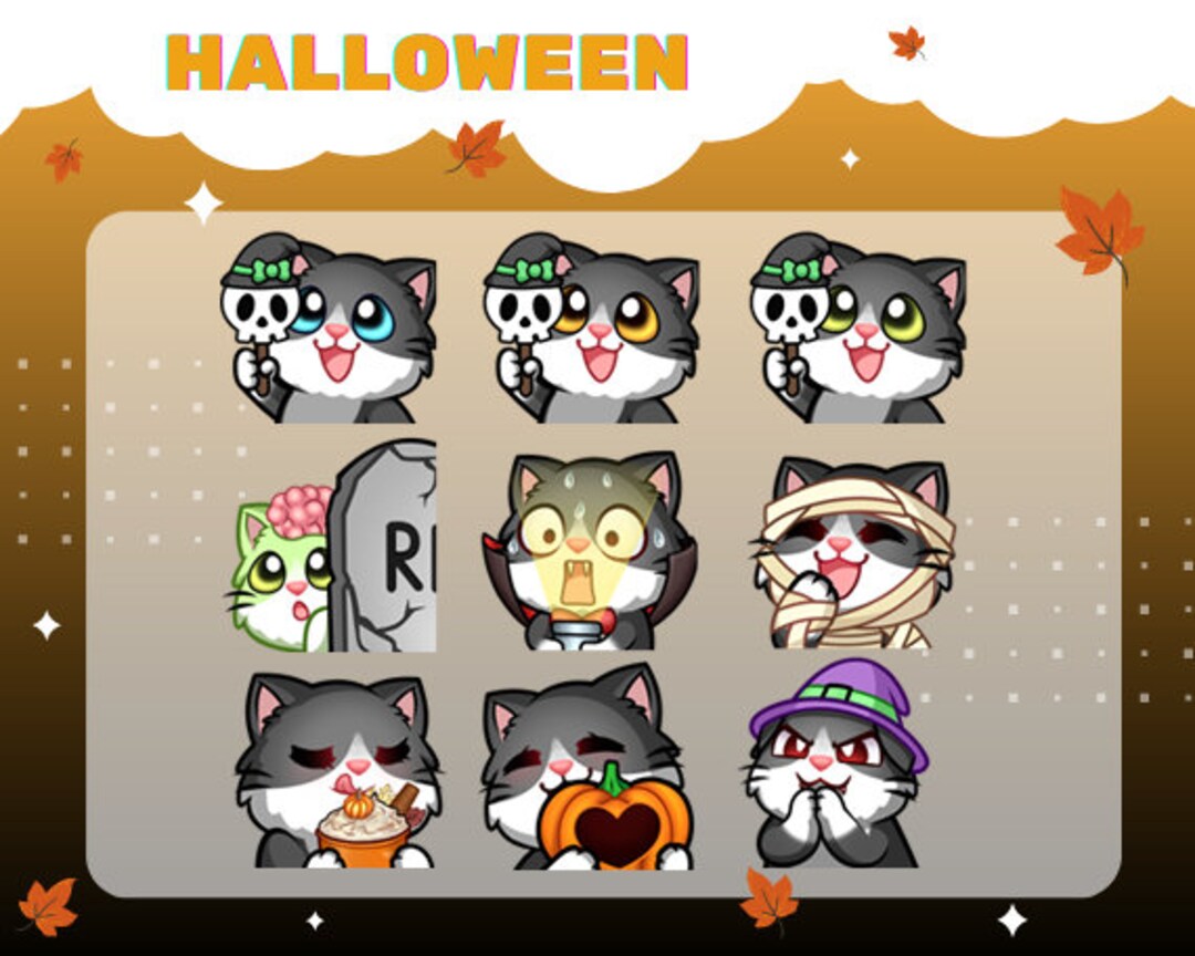 7 Halloween Longhair Tuxedo Cat Twitch Emotes in 3 Eye Colors - Etsy