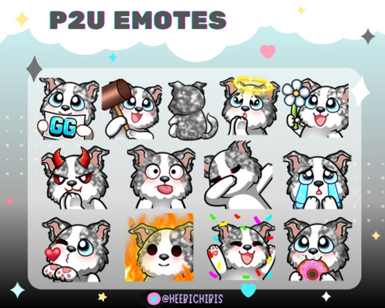 25 Blue Merle Border Collie Twitch Emotes in 2 Eye Colors | Pack 1 - Etsy