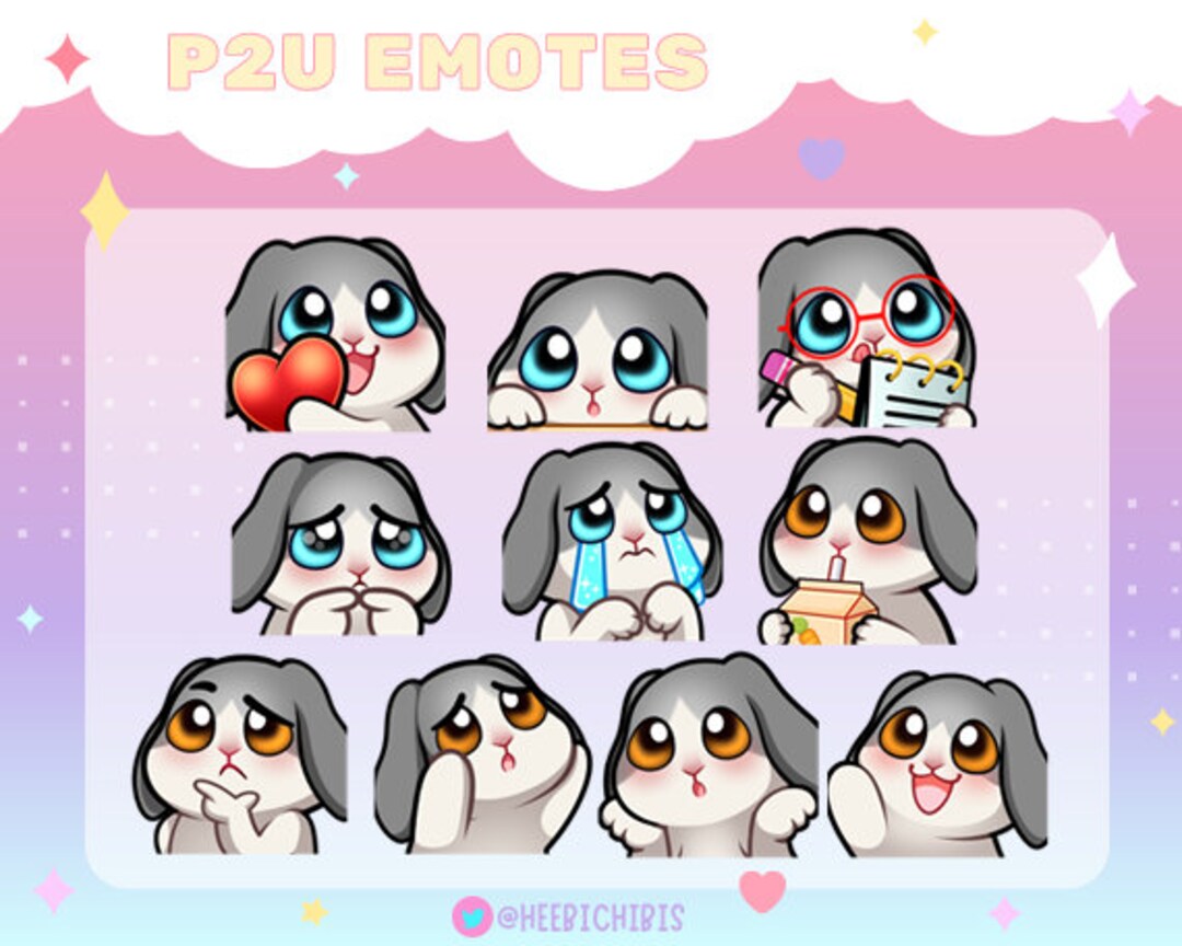 17 Floppy Gray White Bunny Twitch Emotes in 2 Eye Colors Pack 2 - Etsy
