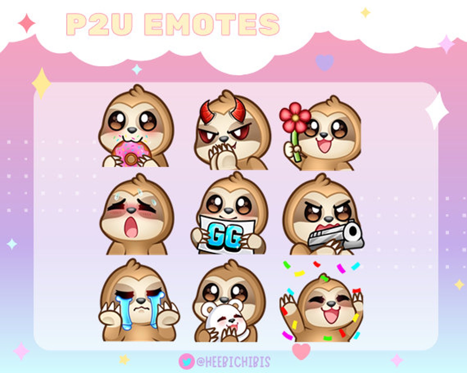 18 Sloth Twitch Emotes - Pack 1 - Etsy