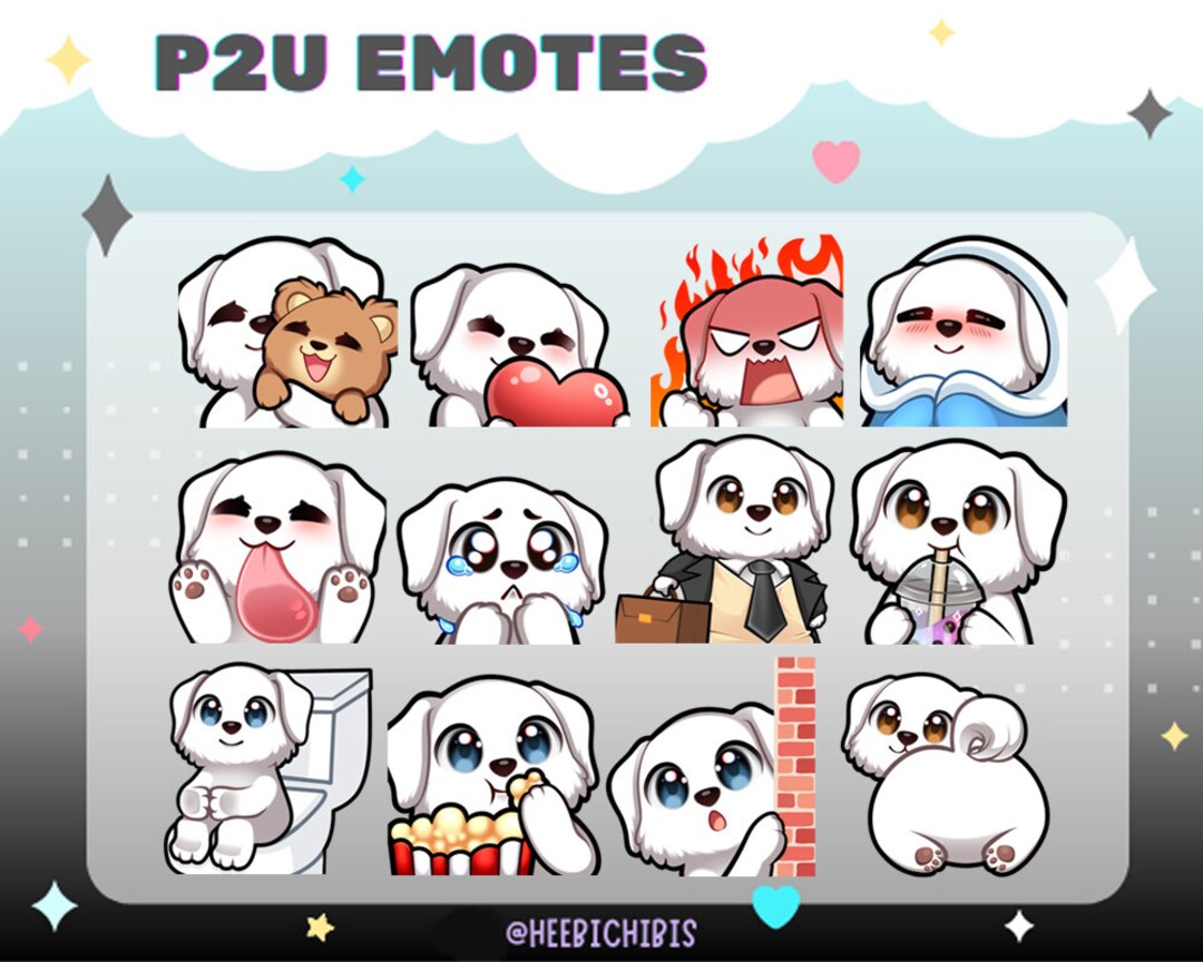 12 White Dog Twitch Emotes in 2 Eye Colors | Pack 6 - Etsy