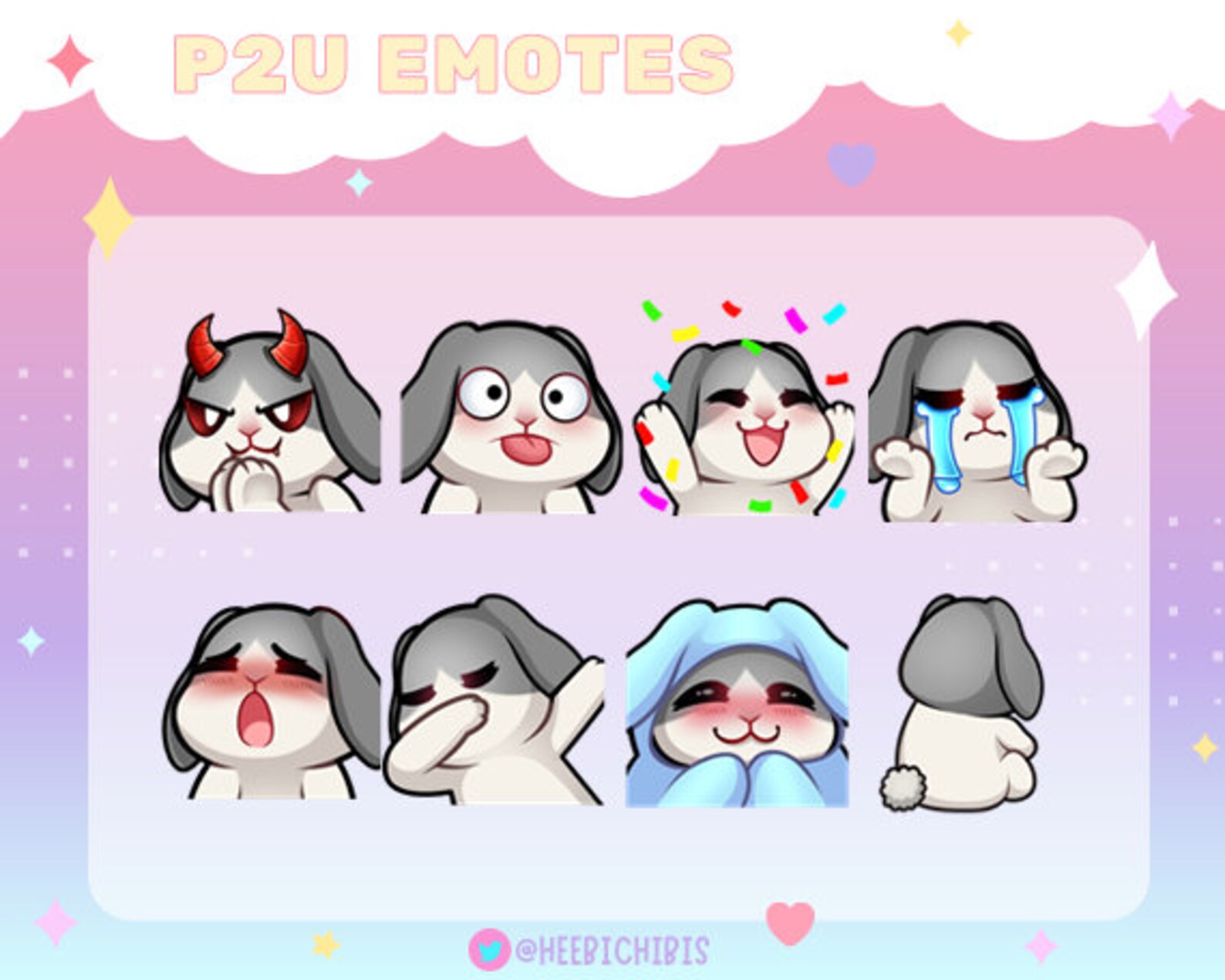 19 Floppy Gray White Bunny Twitch Emotes in 2 Eye Colors - Etsy