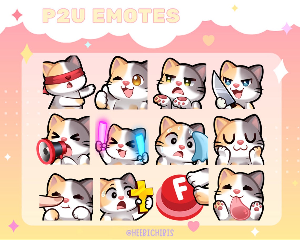 Calico Cat Chibi Emotes for Twitch: 12-pack Streamer Graphics - Etsy