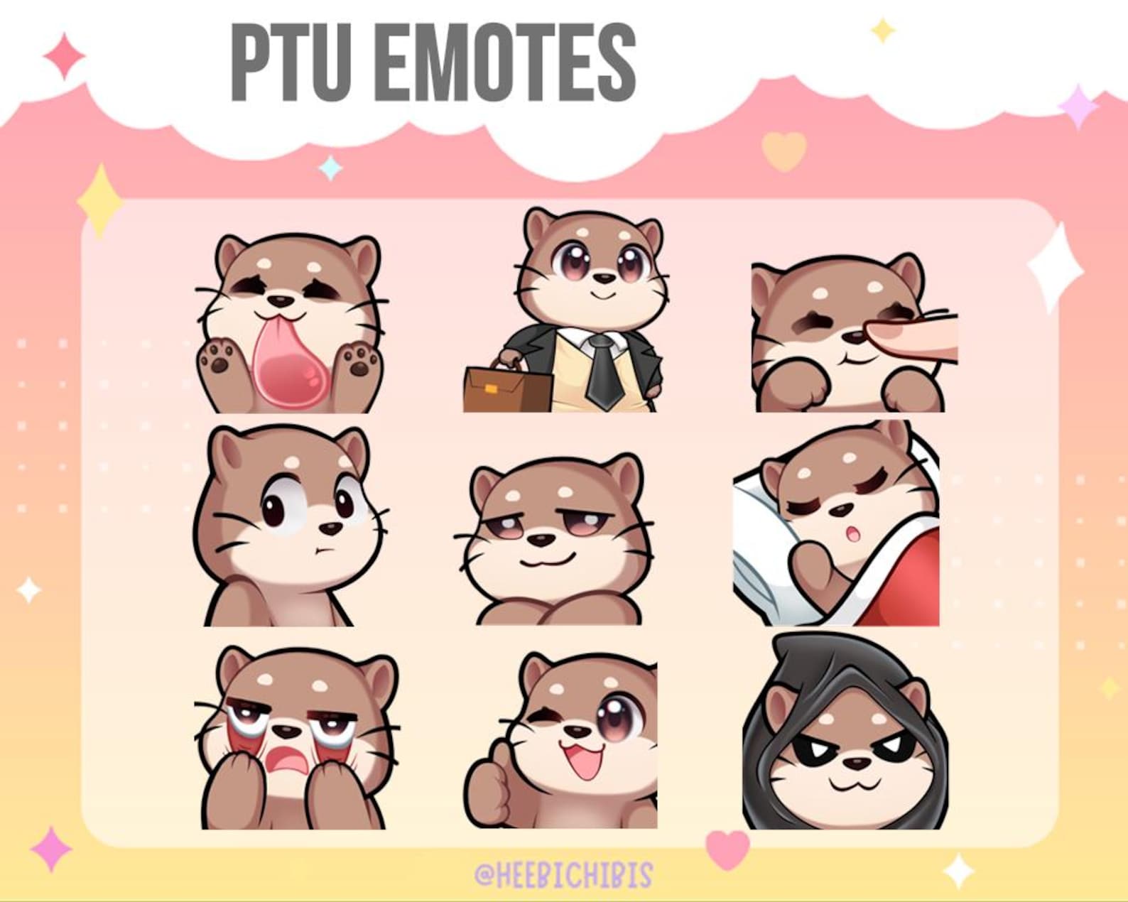 Otter Twitch Emotes - 9 Chibi Style Emotes | Graphics for Streamers ...