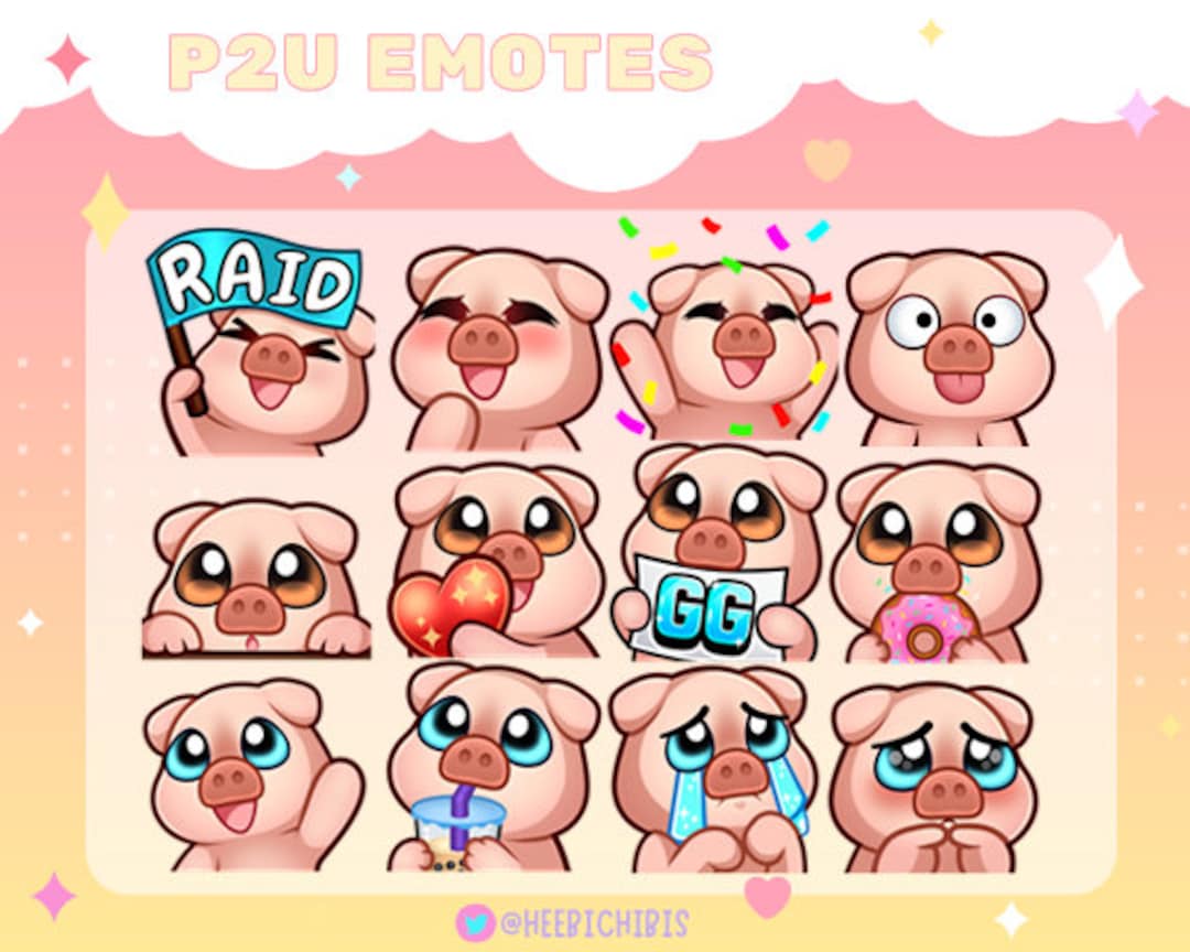 12 Pig Twitch Emotes in 2 Eye Colors | Pack 1 - Etsy