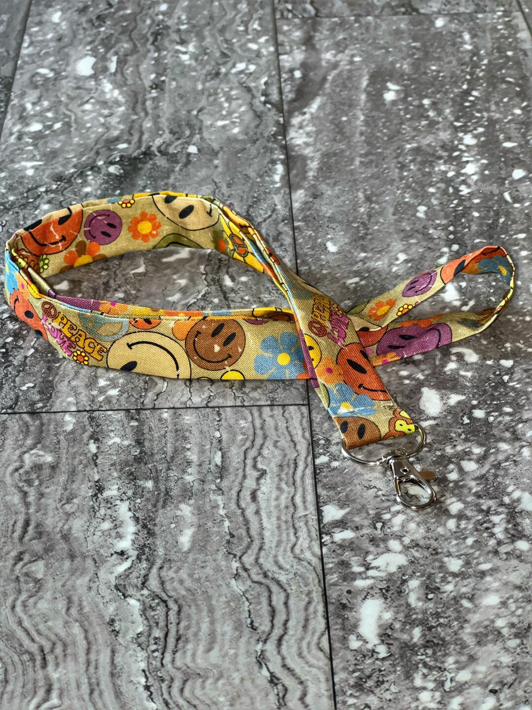 Smiley Face Groovy Y2K Peace Sign Lobster Clasp Lanyard - Etsy