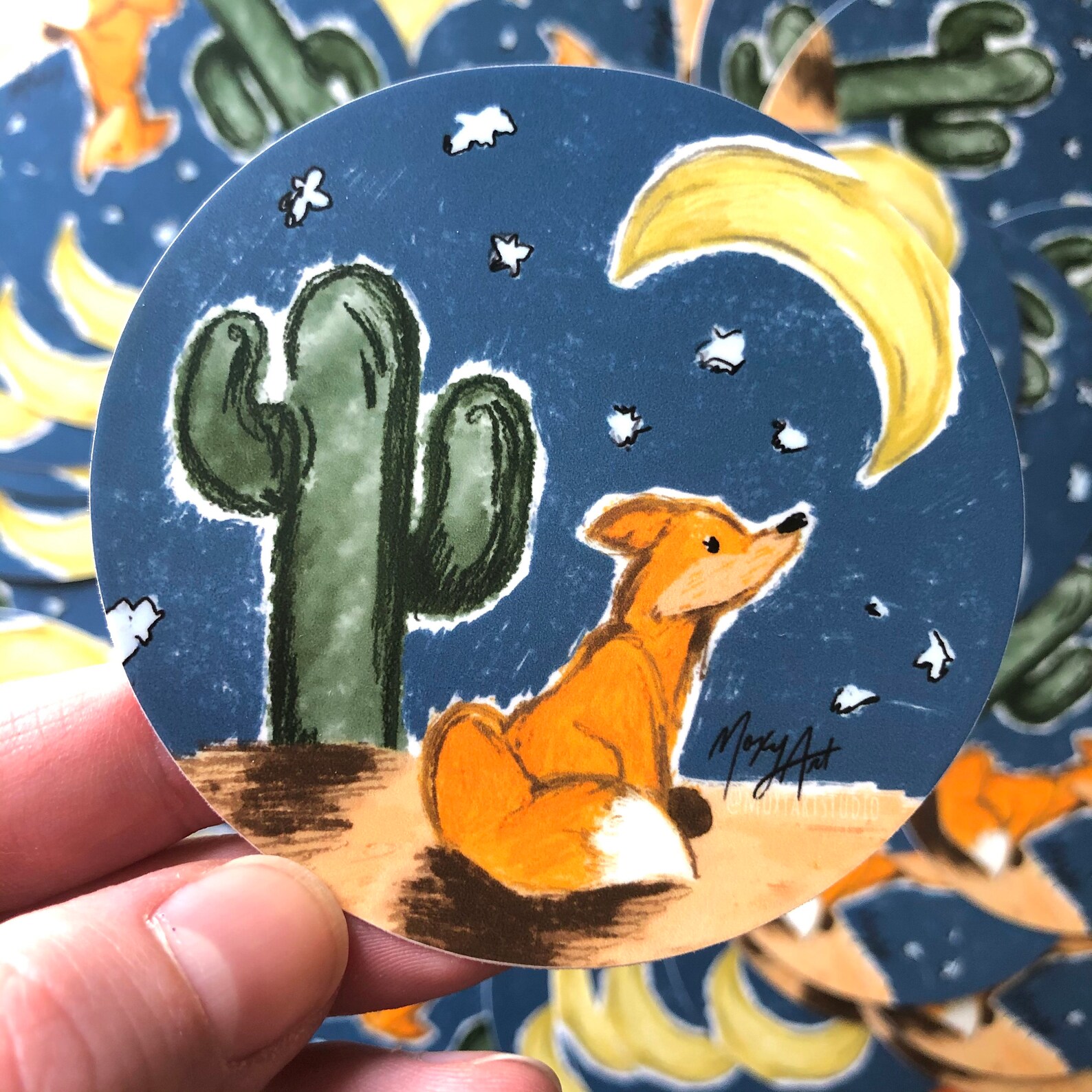 3x3 Circle Vinyl Sticker Desert Fox Original Art Sticker | Etsy