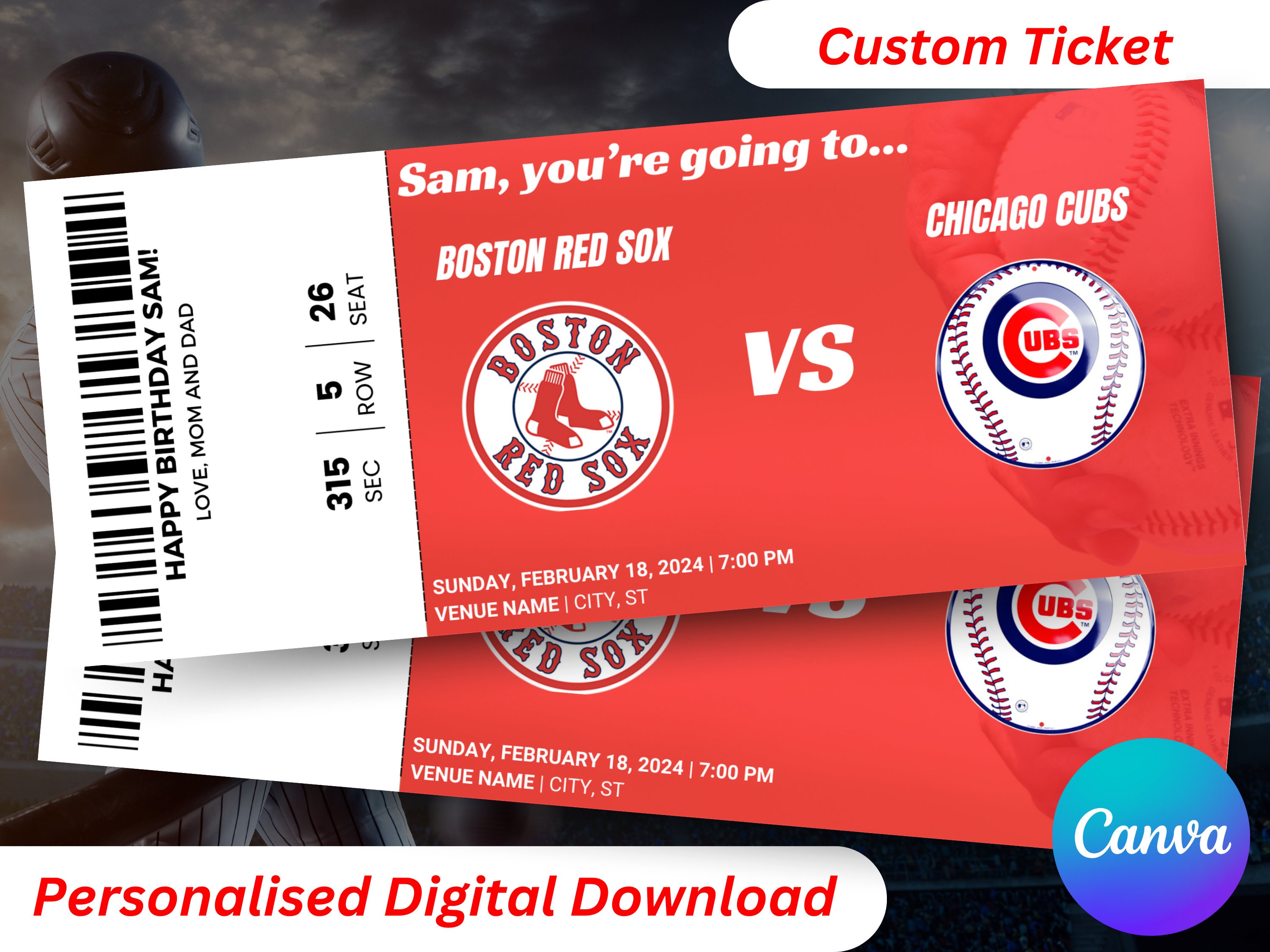 Boston Baseball Ticket, Red Soxticket, Baseball Surprise Ticket ...