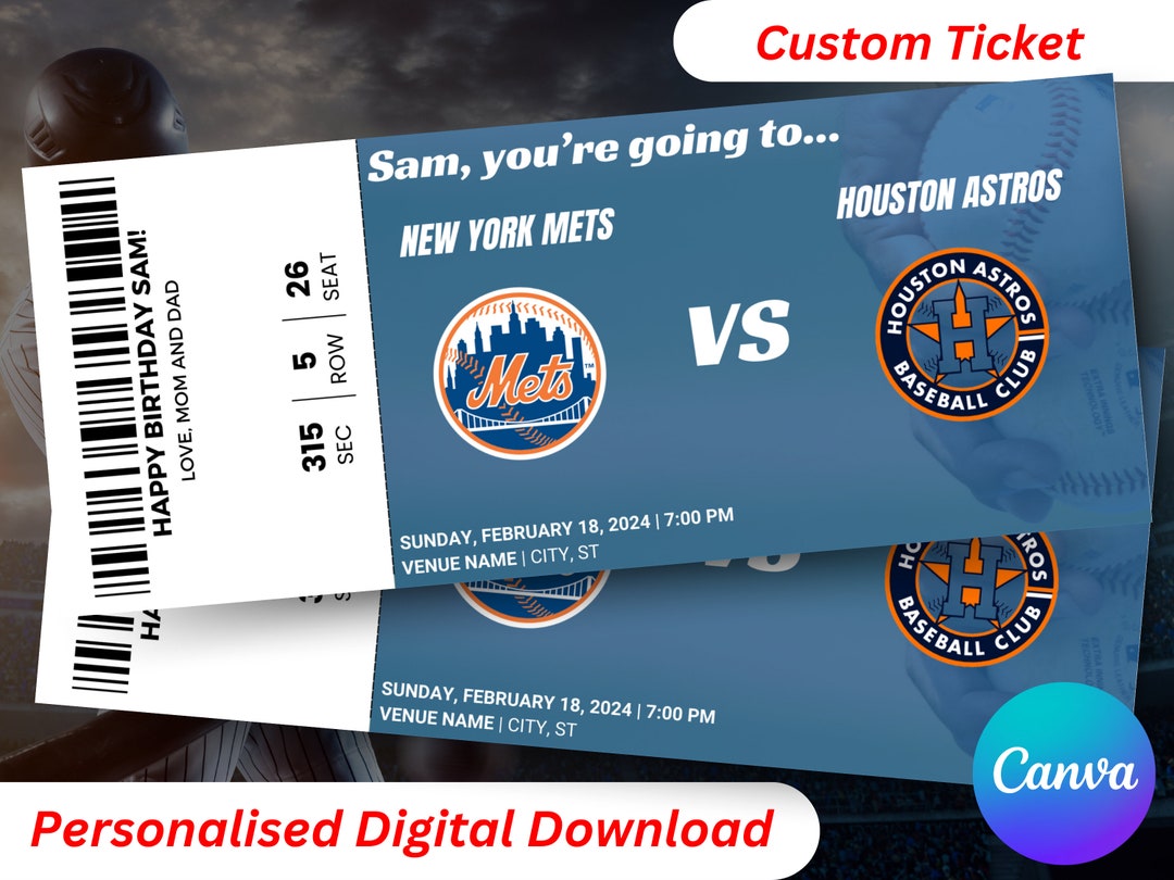 New York Baseball Ticket, Mets Ticket, Baseball Surprise Ticket ...