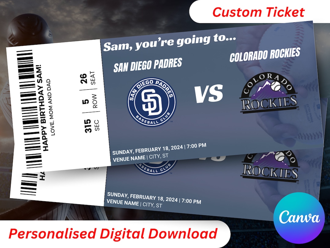 San Diego Baseball Ticket, Padres Ticket, Baseball Surprise Ticket ...