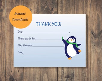 Penguin Fill in Thank You Notes - Etsy