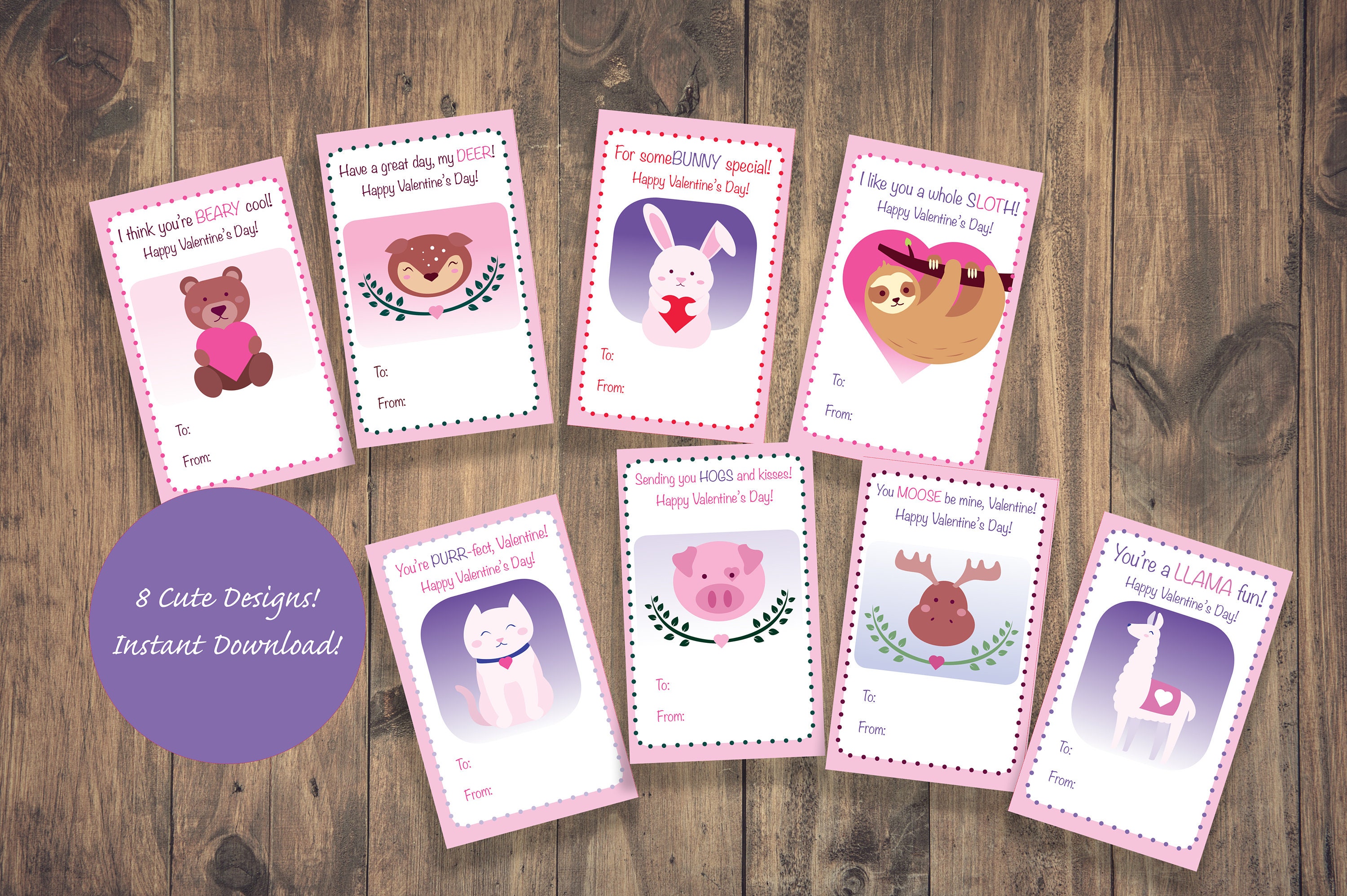 Printable Valentine Cards | Classroom Valentines | Cute Animal Pun ...