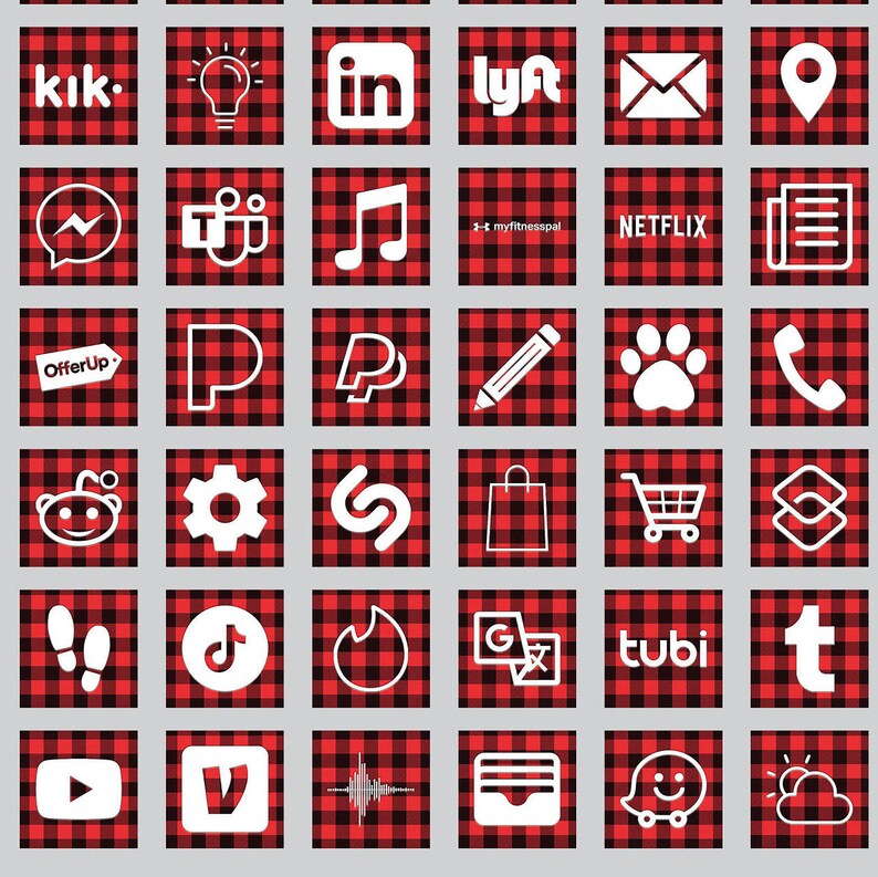 App Icons Red Buffalo Plaid - IOS 14 App Covers - IOS 14 Widgets - 100 ...